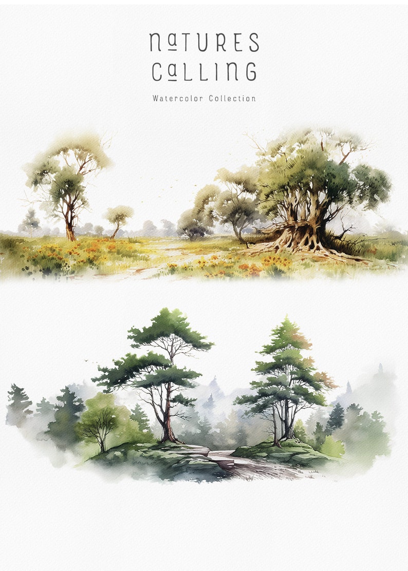 Watercolor Landscape Clipart Nature Clipart Watercolor Clipart Trees ...
