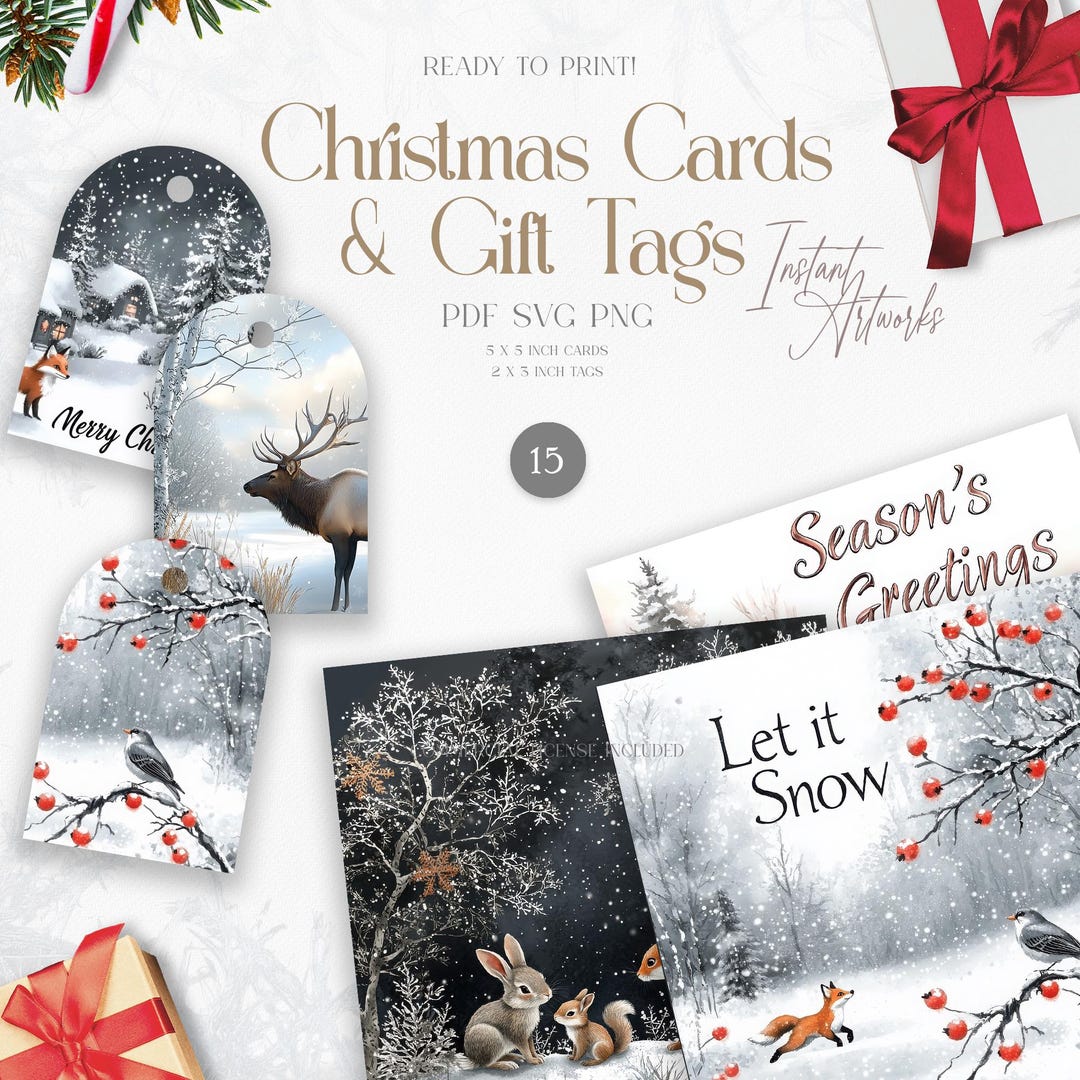 Printable Christmas Cards and Gift Tags, Holiday Cards, Holiday Tags ...