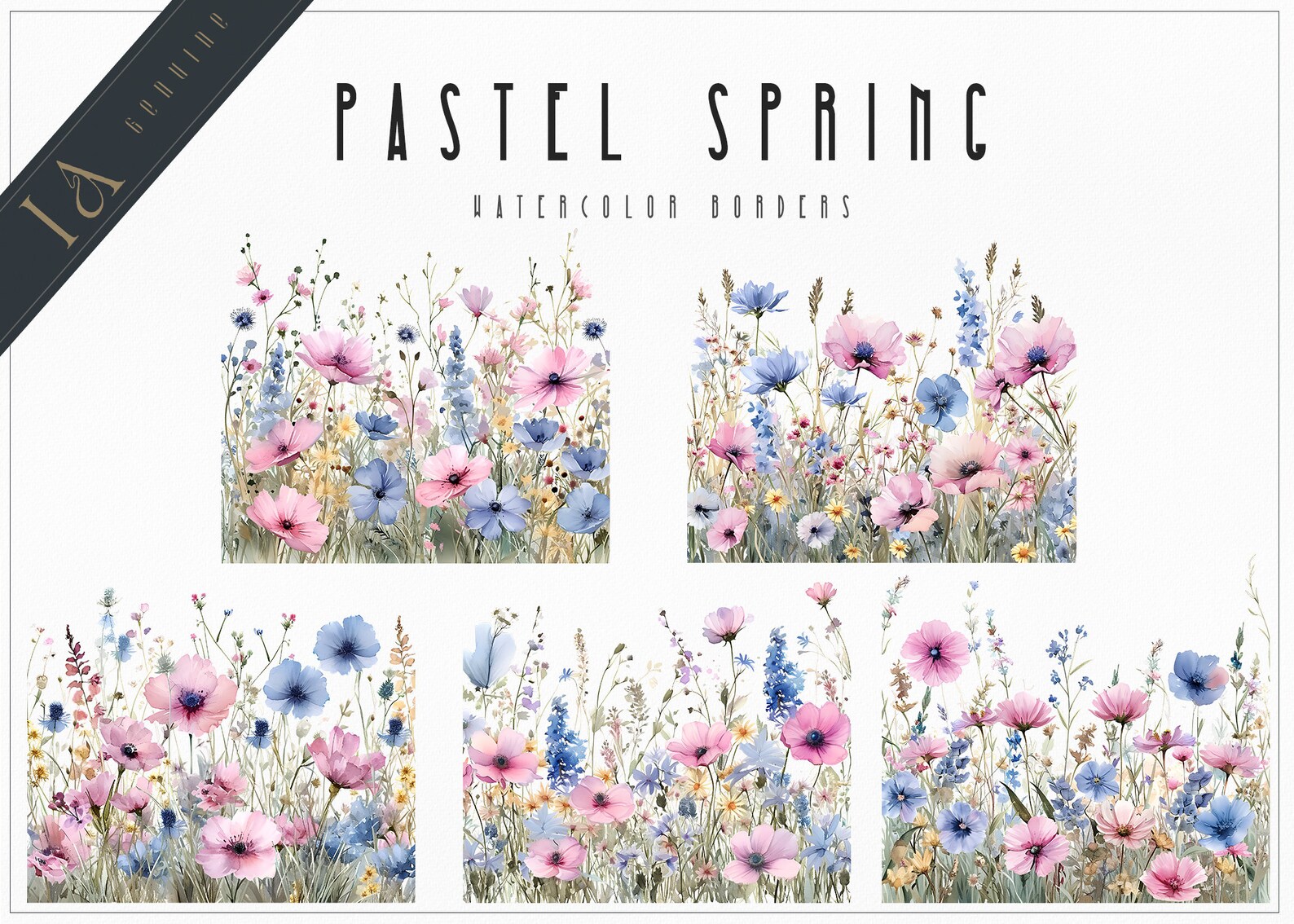 Pastel Watercolor Floral Clipart, Wildflowers Floral Clipart, Floral ...