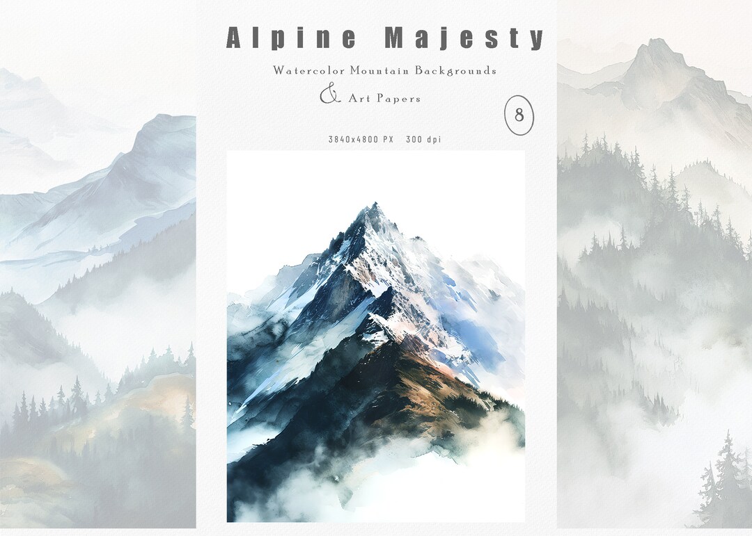 Alpine Mountain Digital Paper, Nature Background, Mountain Digital Art ...