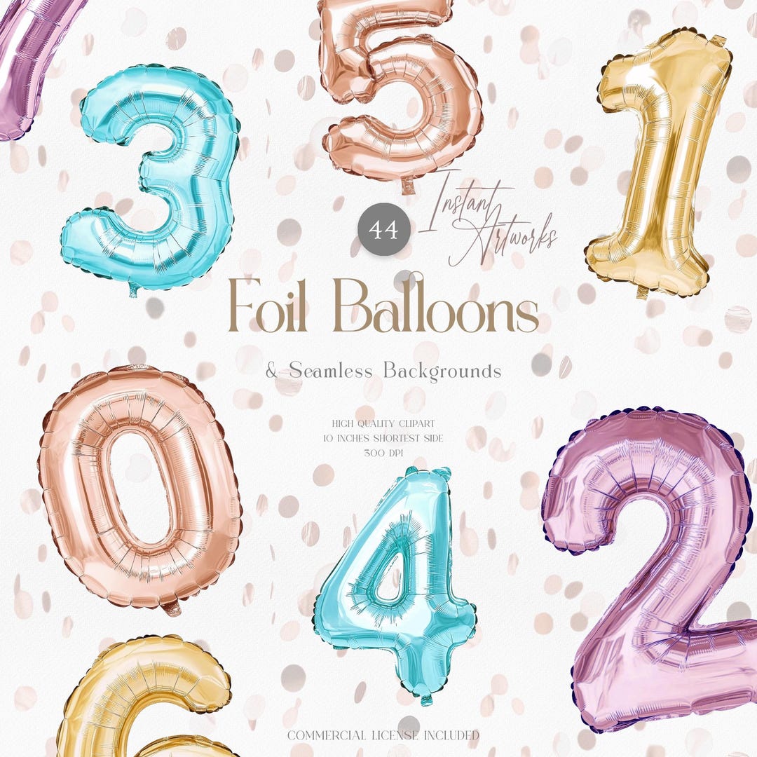 Foil Balloon Clipart PNG | Gold Rose Gold Number Balloons | Seamless ...