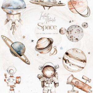 Watercolor Space Clipart Bundle, Astronaut PNG, Rocket Ship, UFO ...