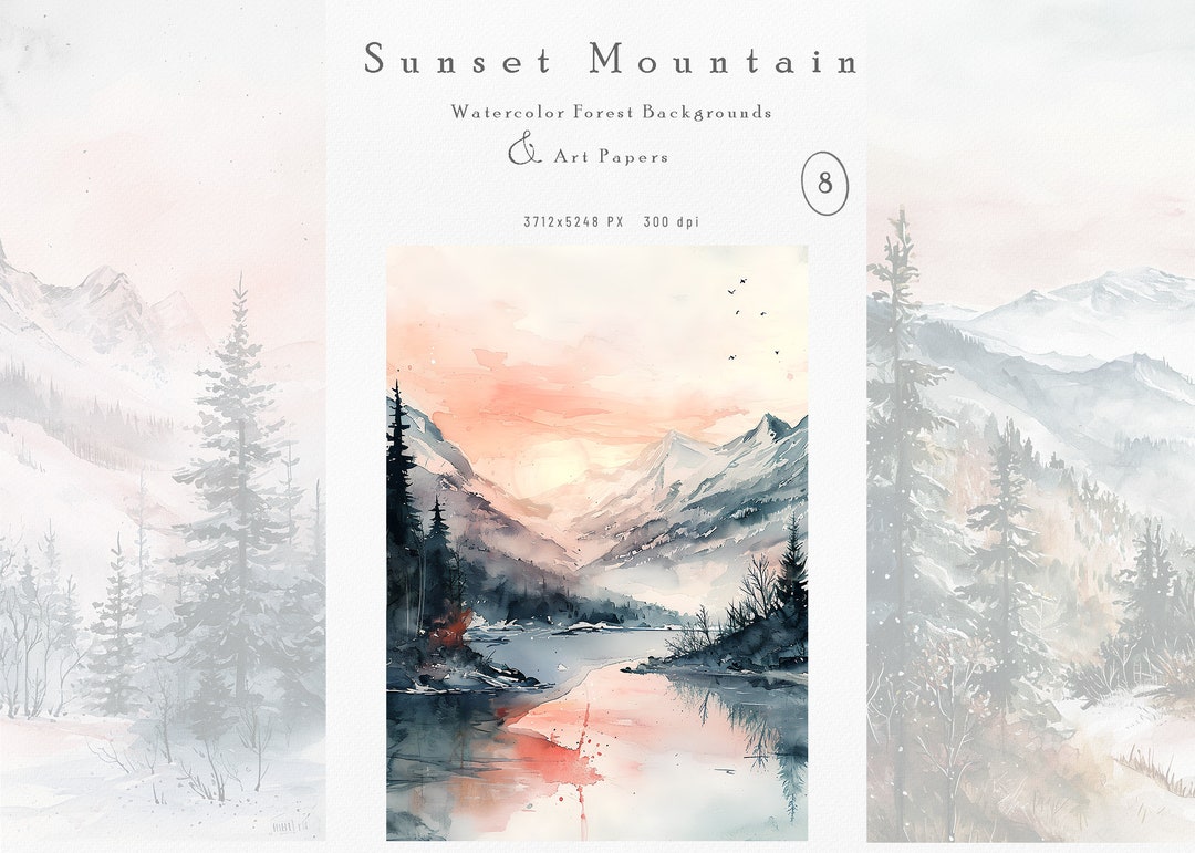 Watercolor Mountain Landscapes - Watercolor Forest Backgrounds - Forest ...