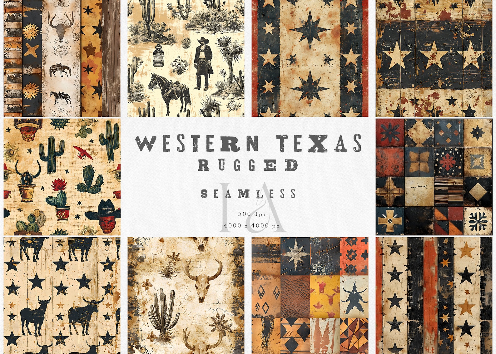 Western Texas Digital Paper, Seamless Cowboy Textures Digital Paper ...
