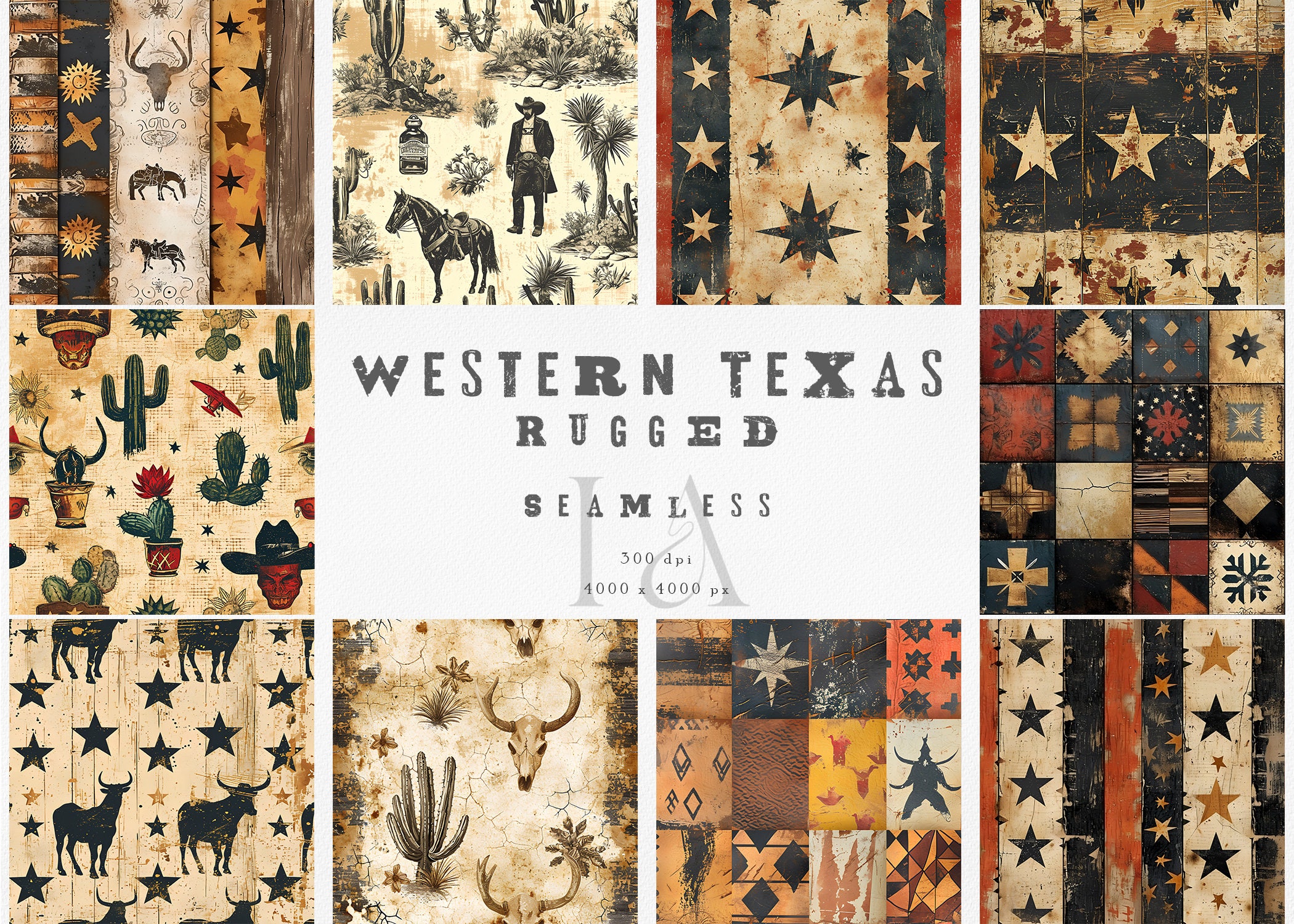 Western Texas Digital Paper, Seamless Cowboy Textures Digital Paper ...