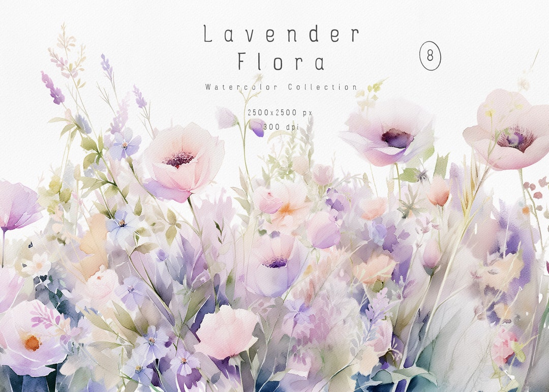 Watercolor Floral Clipart, Purple Wildflowers Clipart, Dusty Lavender ...