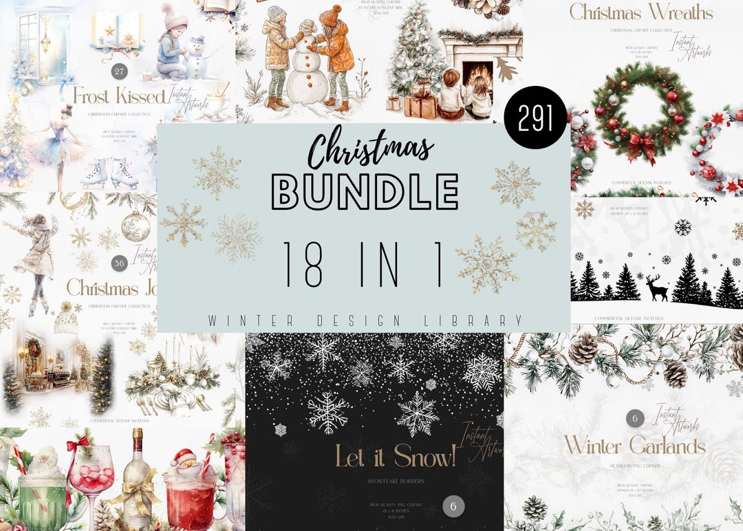 Watercolor Clipart Bundle, Christmas Clipart Bundle, Winter Bundle ...