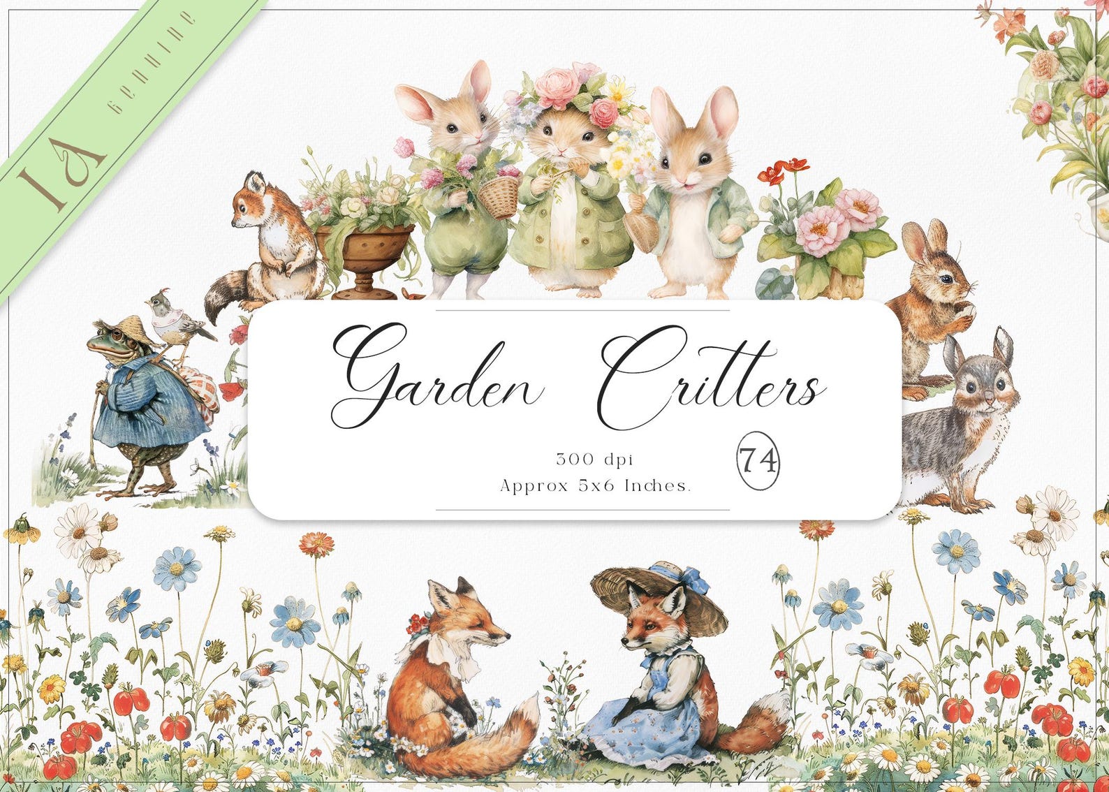 Watercolor Garden Critters Clipart Collection, Vintage Critter Clipart ...