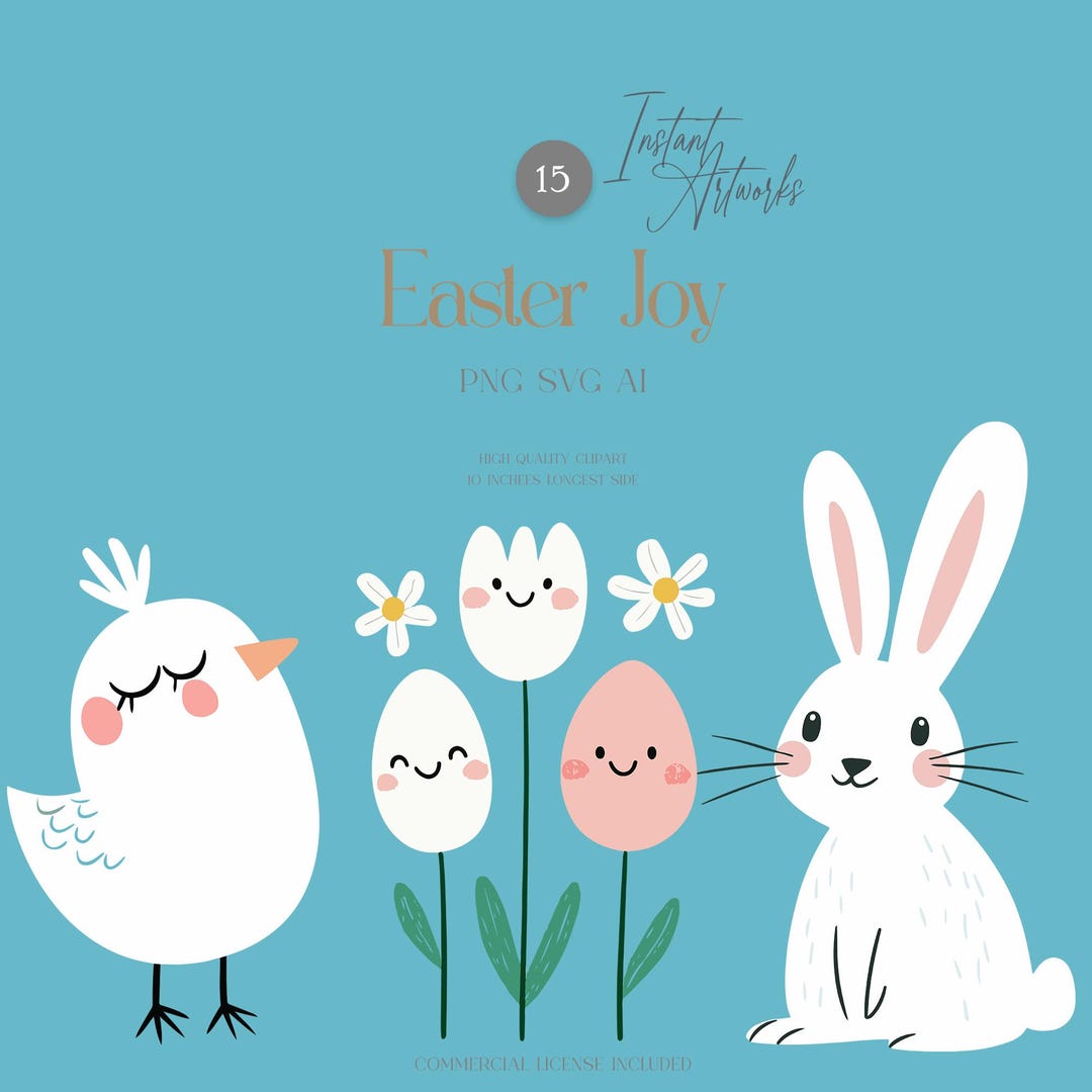 Easter Clipart Bundle, Cute Rabbit Assets, Bunny Chick & Egg Designs ...