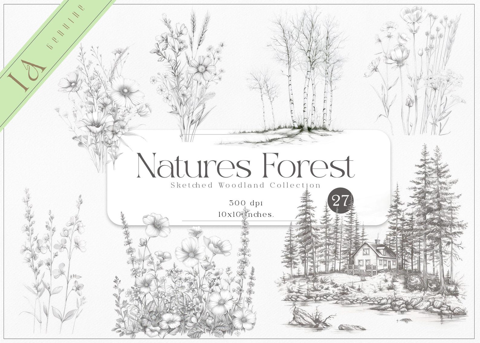 Sketch Style Woodland Collection, Cottagecore, Woodland Clipart ...