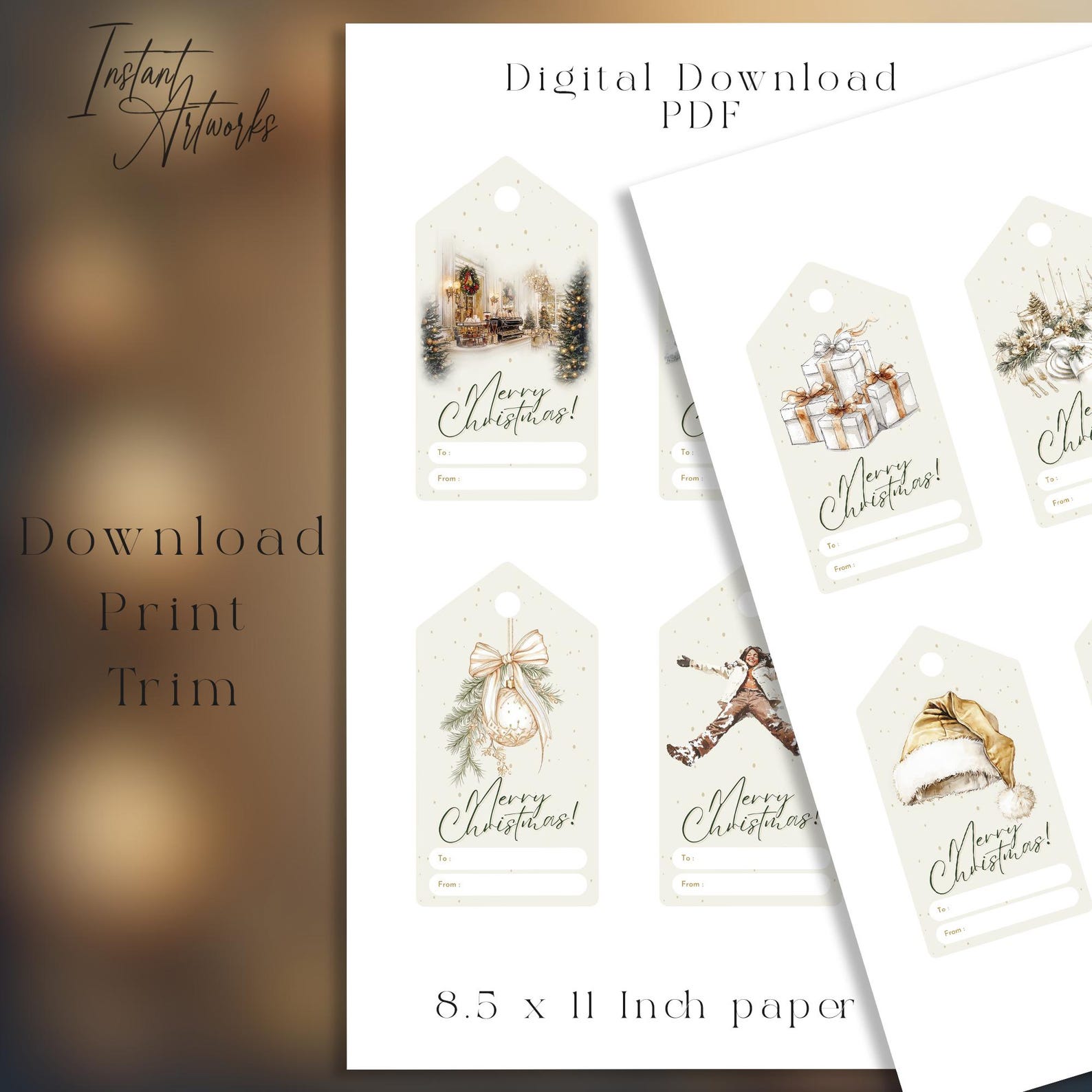 Printable Christmas Gift Tags, Vintage Holiday Tags, Ready to Print ...