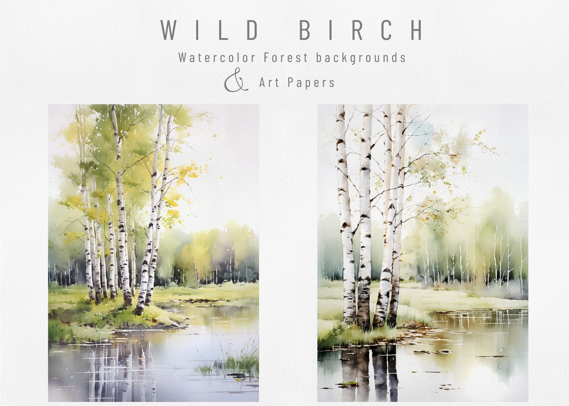 Watercolor Birch Forest Landscapes Forest Backgrounds Forest Art Papers ...