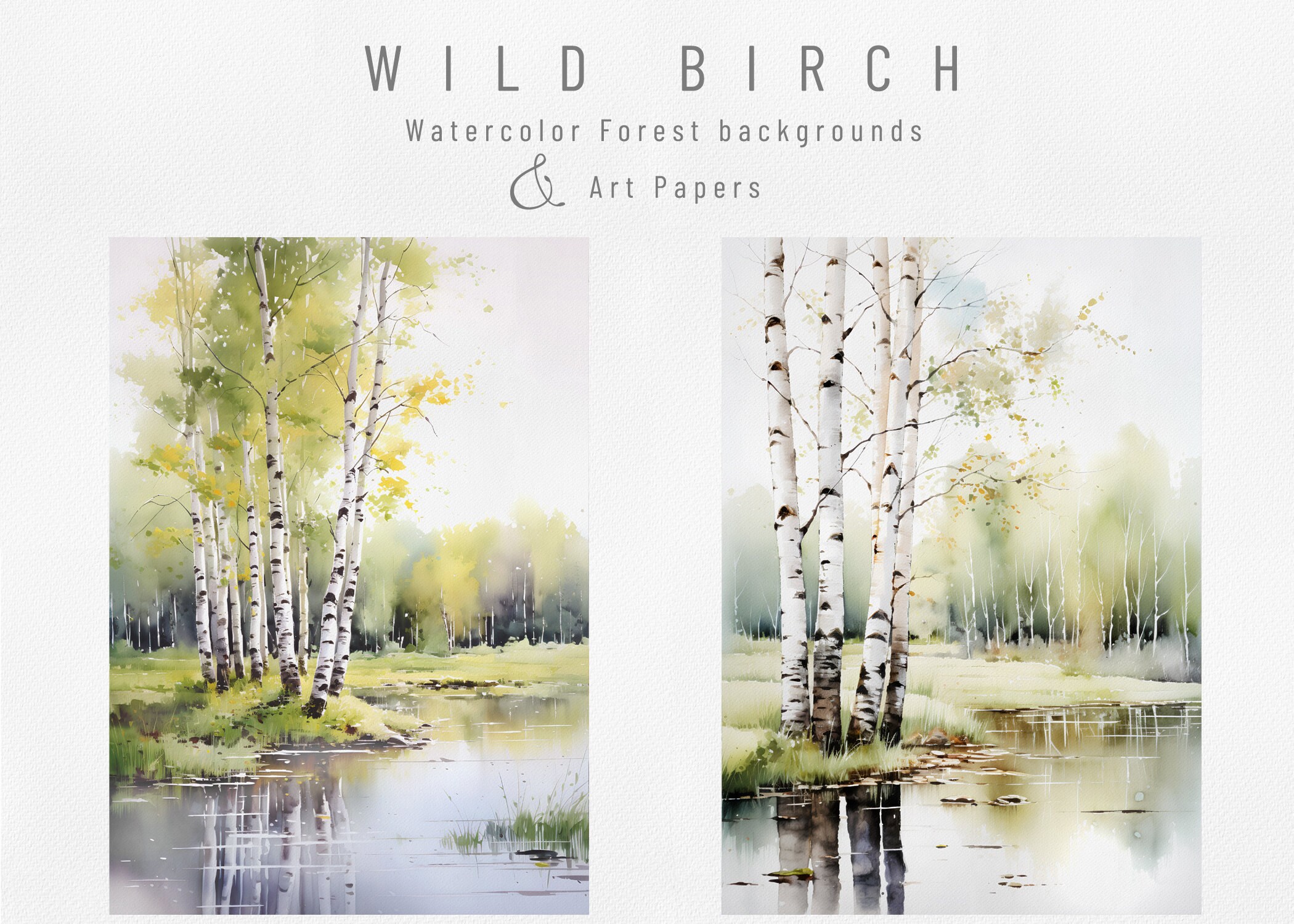 Watercolor Birch Forest Landscapes - Forest Backgrounds - Forest Art ...