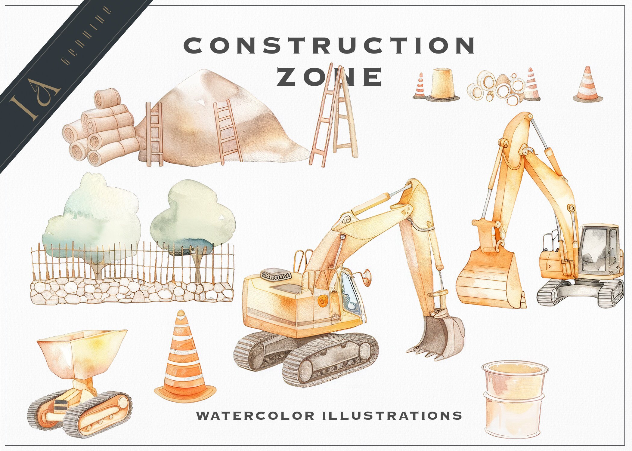 Watercolor Construction Clipart - Construction Vehicles Vehicles for ...