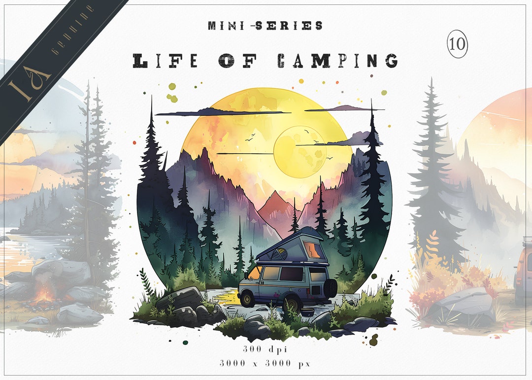 Camping Scene Clipart Illustrations, Set of 10 Outdoor Adventure ...