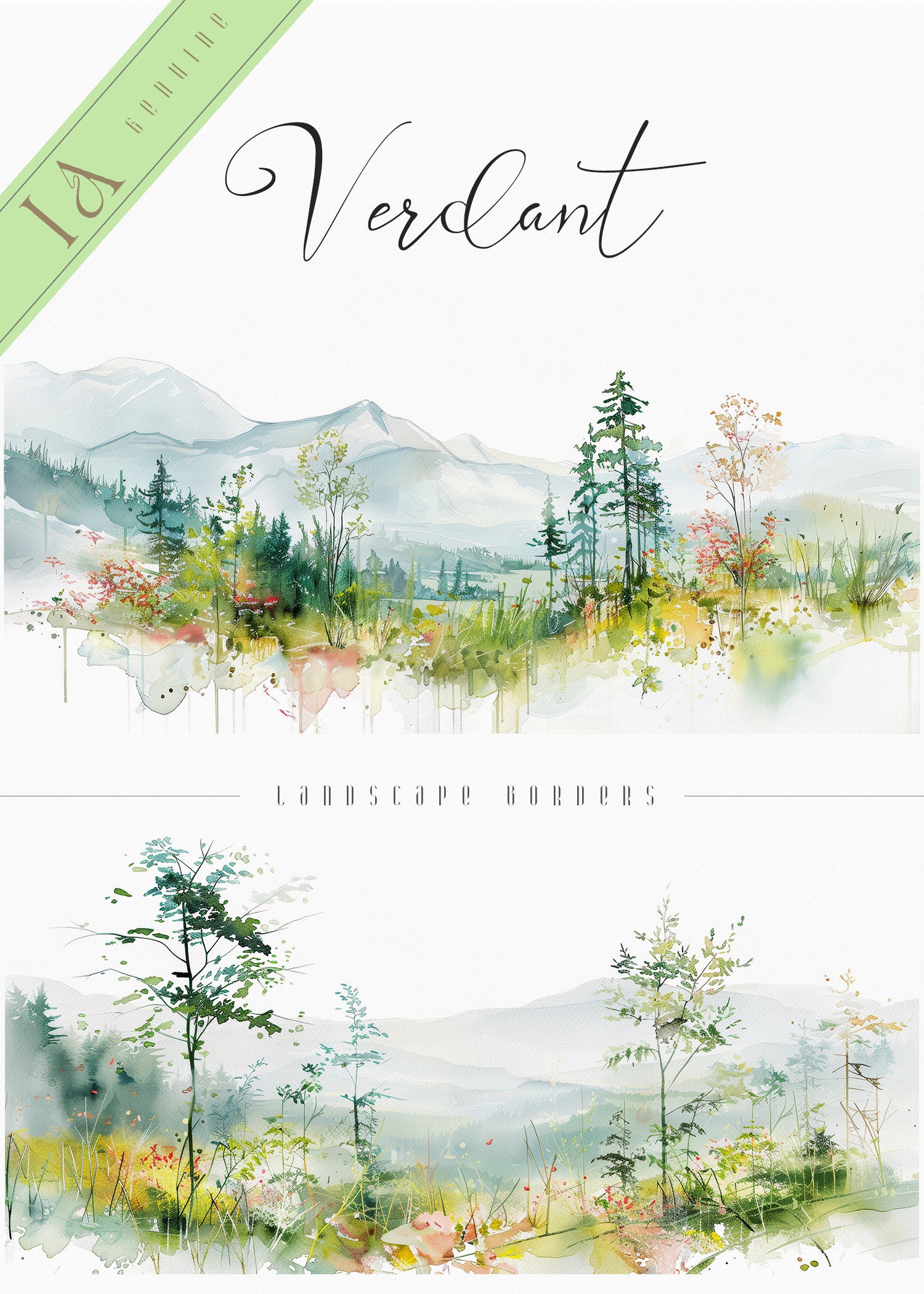 Watercolor Lake and Forest Borders - Wild Floral Borders - Premade ...