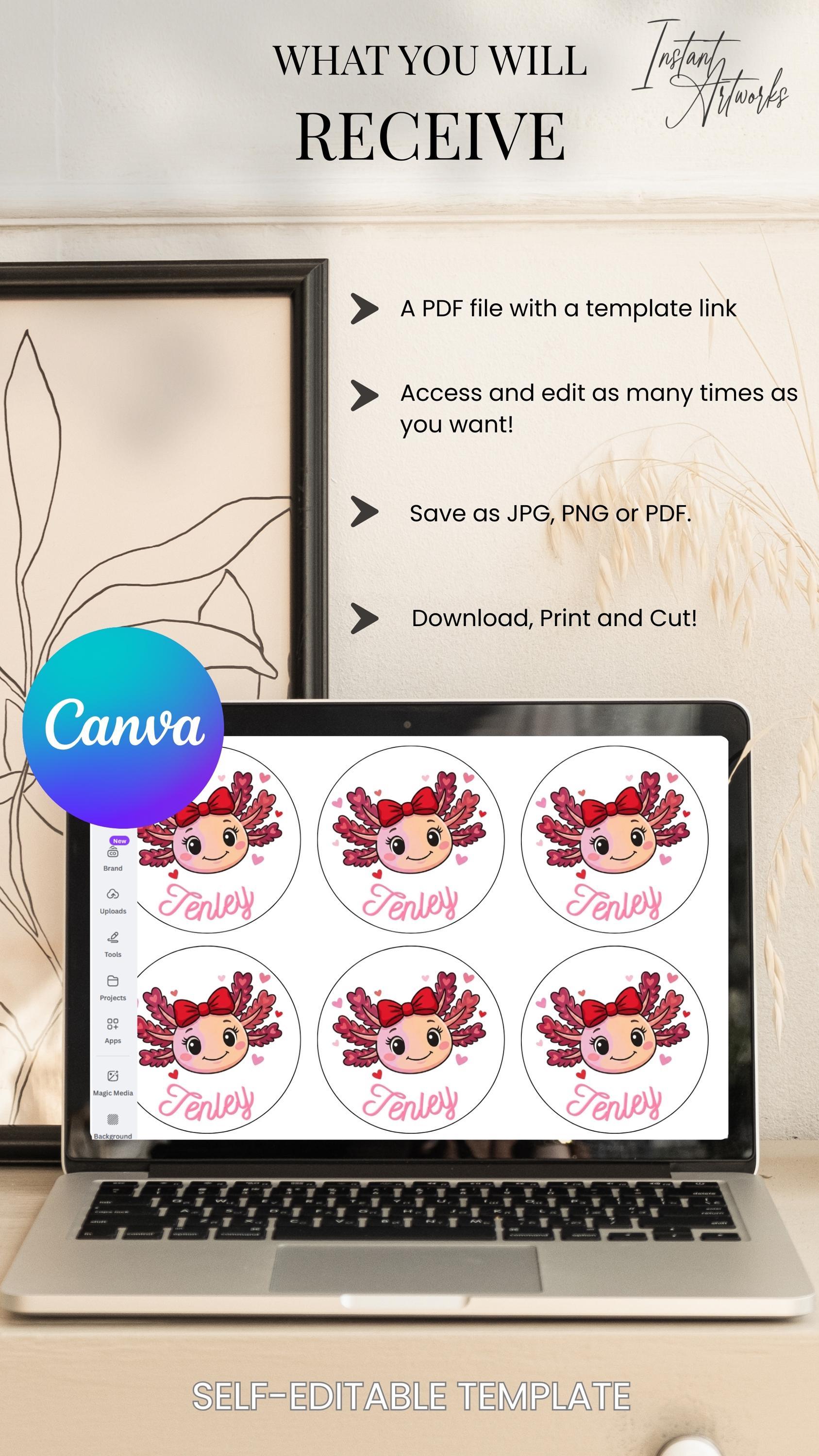 Editable Axolotl Name Tags, Printable School Labels, Custom Kids ...