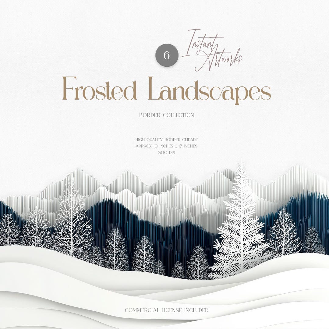 Winter Forest Clipart Borders - Snowy Landscape Digital Download for ...