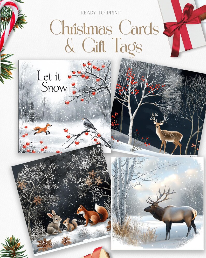Printable Christmas Cards and Gift Tags, Holiday Cards, Holiday Tags ...