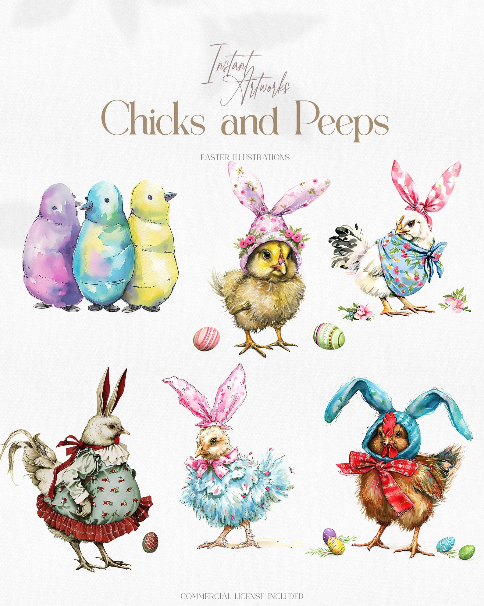 Easter Clipart, Watercolor Chicks, Cute Easter Illustrations, Spring ...
