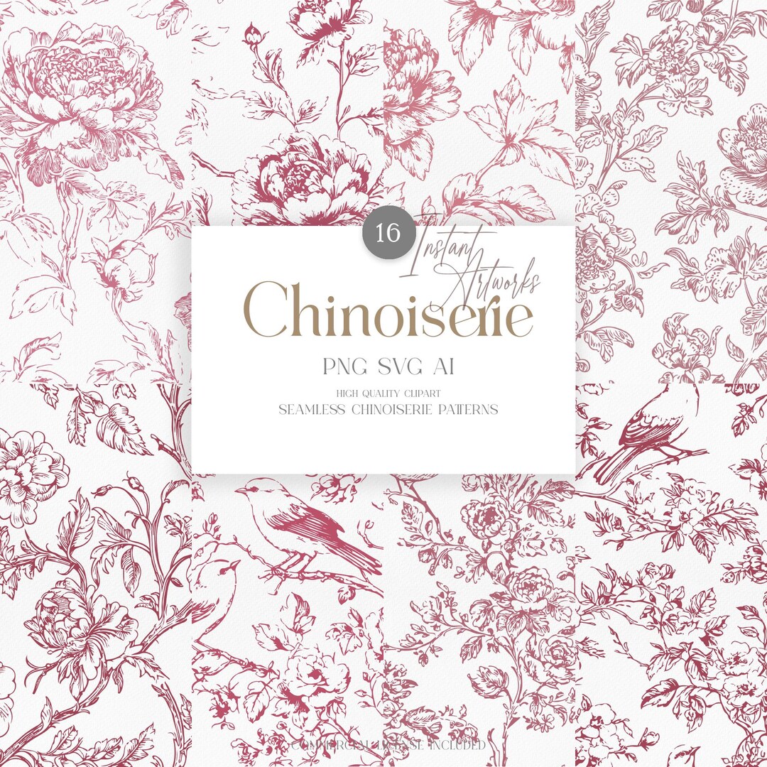 Rose Chinoiserie Floral Seamless Patterns, Vintage Floral Patterns ...