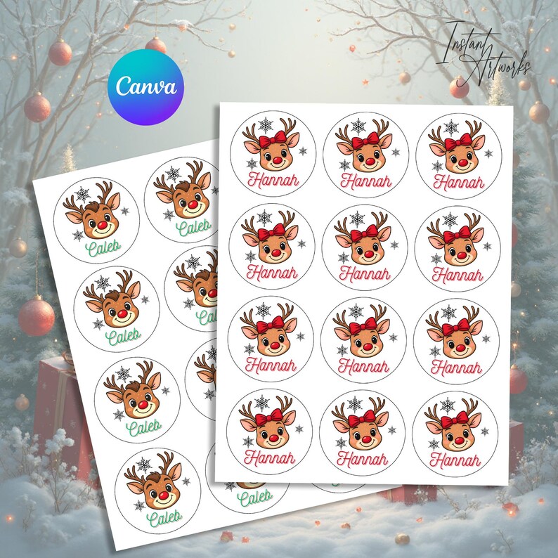 Editable Christmas Name Tags | Reindeer Gift Stickers Template ...