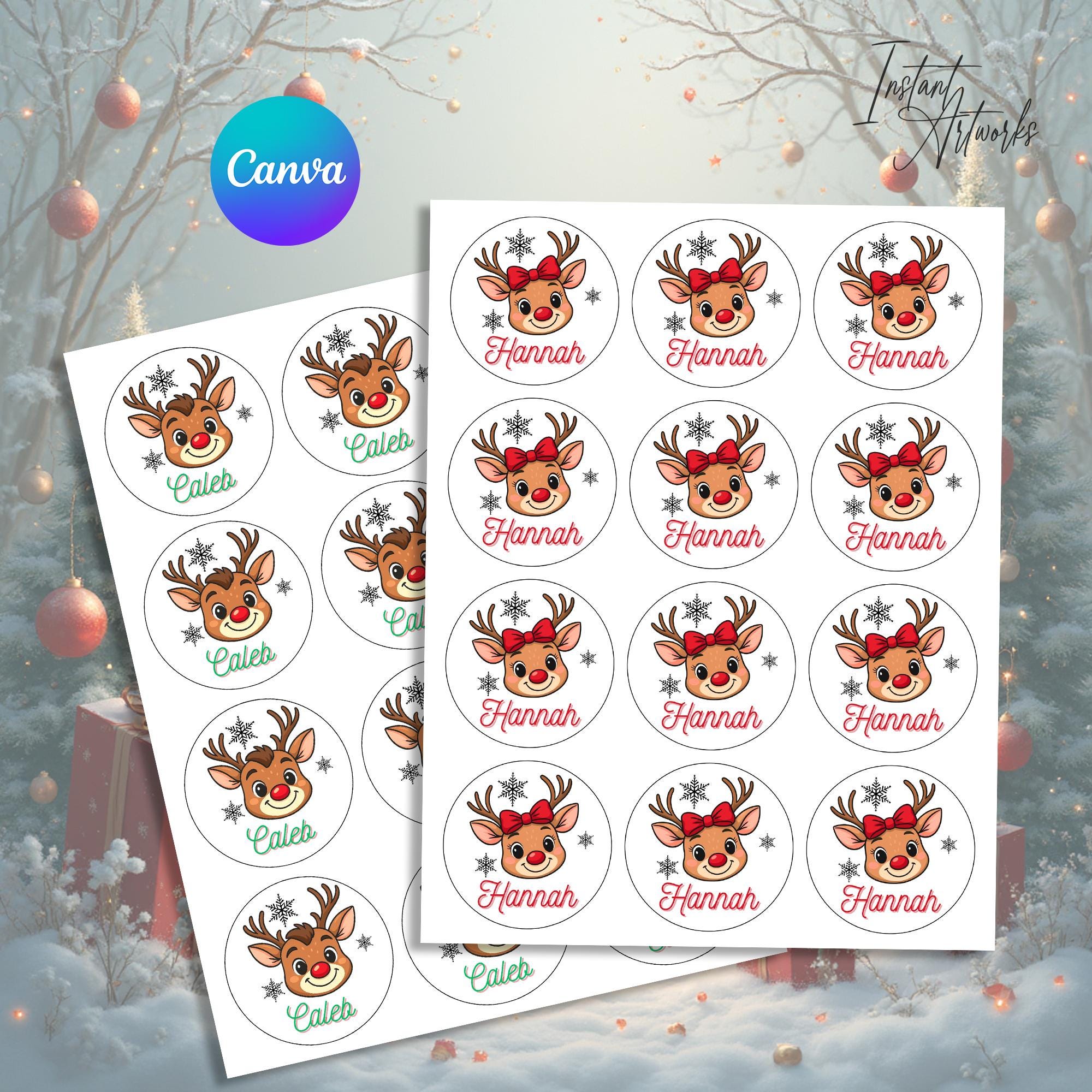 Editable Christmas Name Tags | Reindeer Gift Stickers Template ...