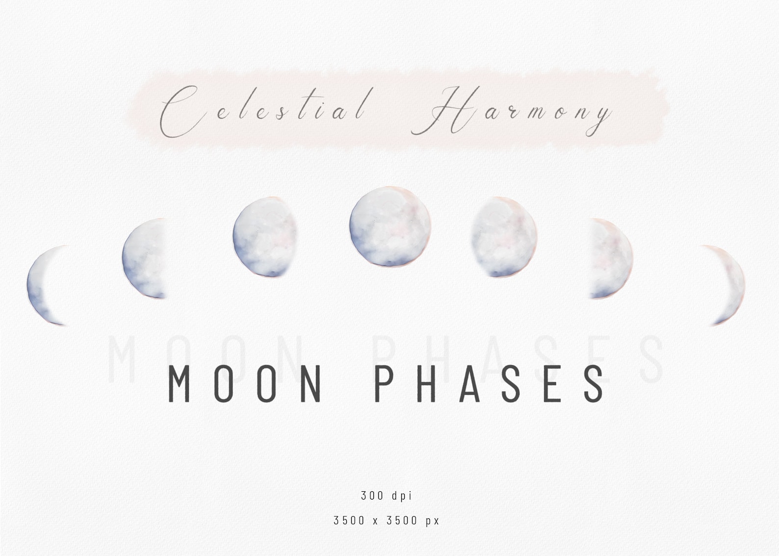 Watercolor Moon Phases Clipart, Blush Moons, Watercolor Moons, Crescent ...