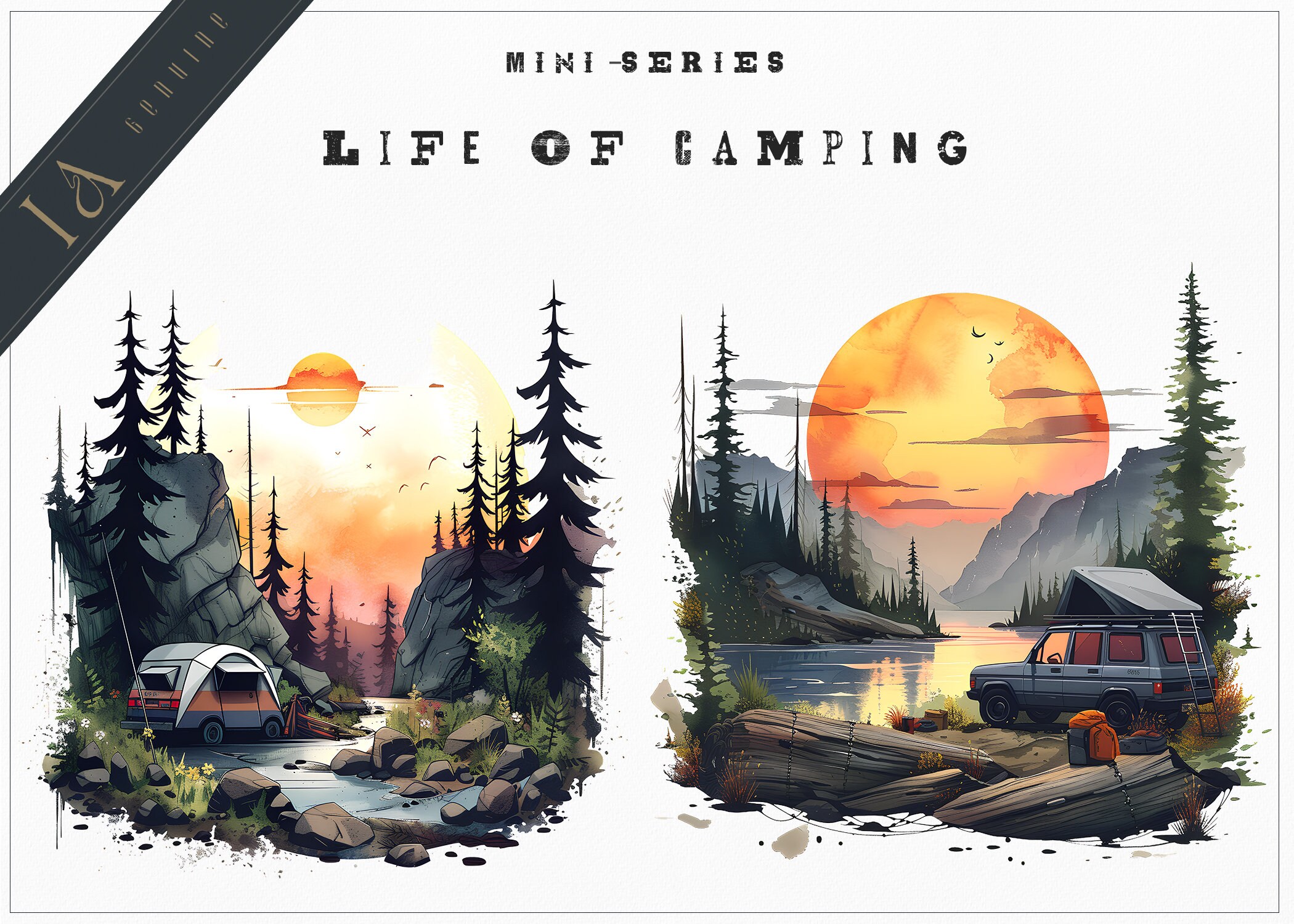 Camping Scene Clipart Illustrations, Set of 10 Outdoor Adventure ...