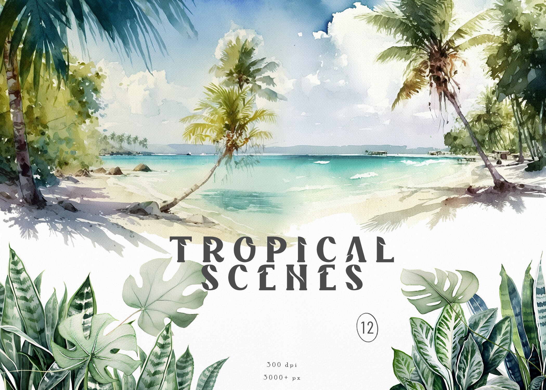 Watercolor Tropical Beach Clipart Summer Palm Tree Beach Bum Relaxing ...