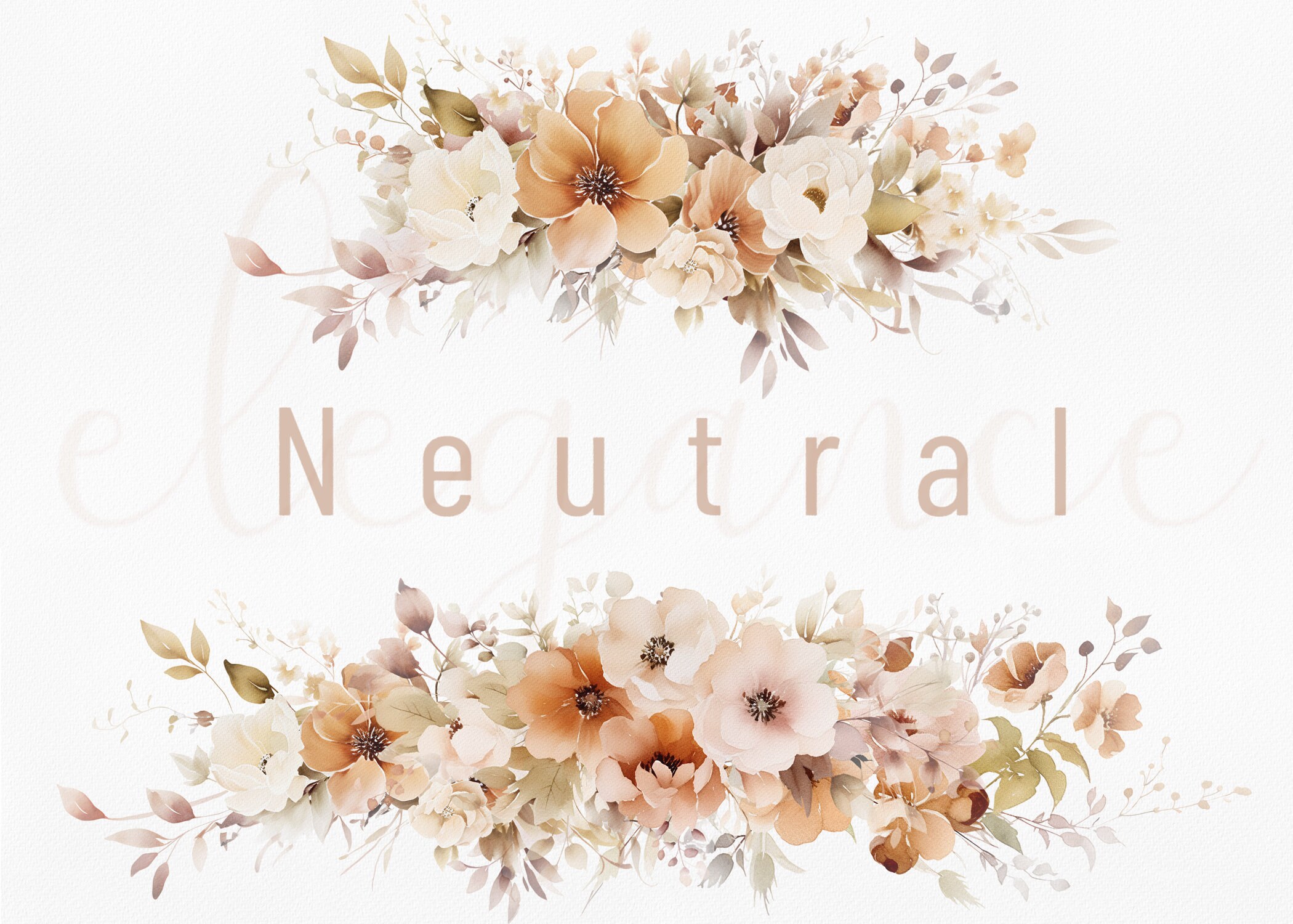 Watercolor Floral Clipart, Neutral Floral Clipart, Floral Clipart ...