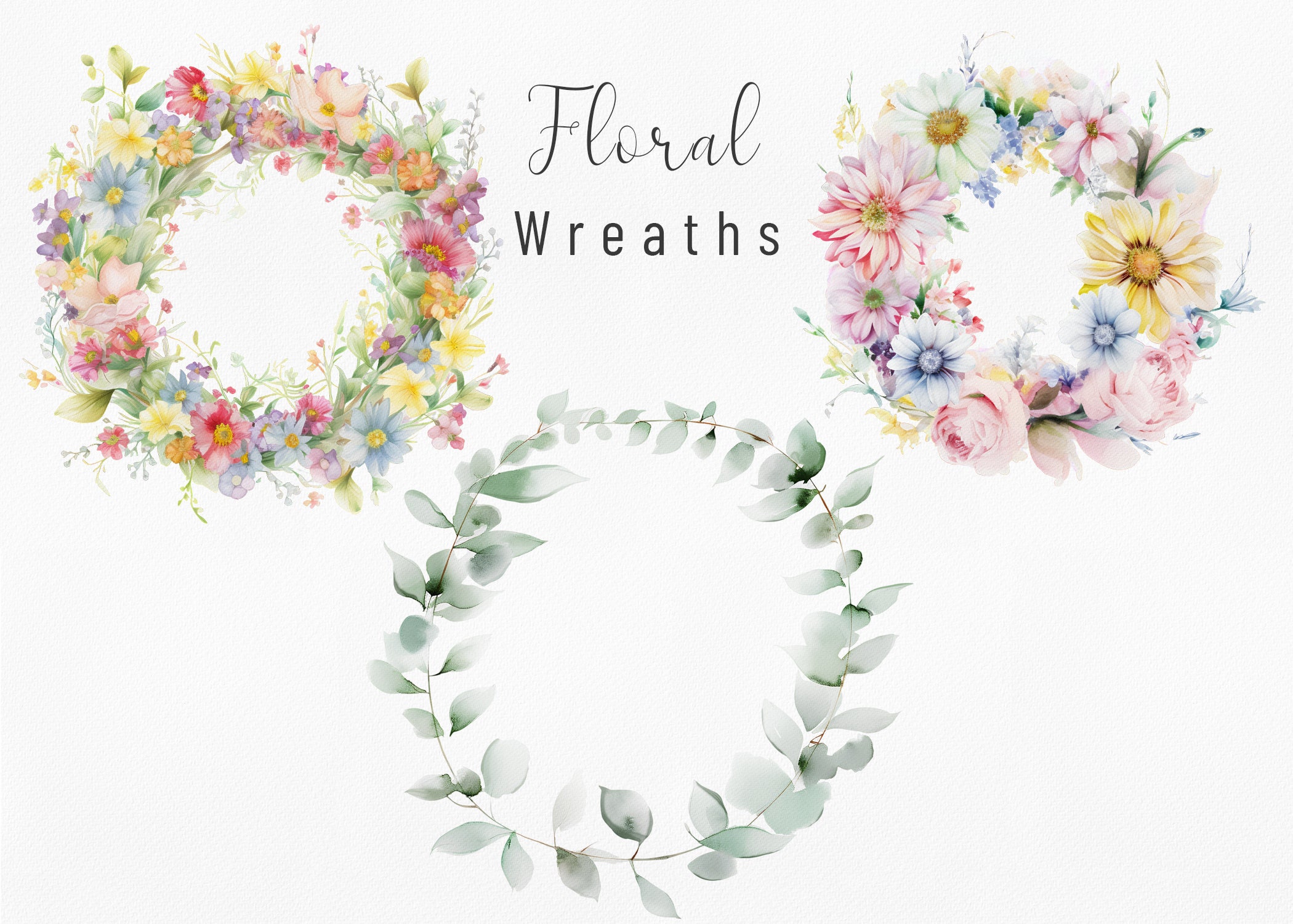 Watercolor Flower Wreath Clipart, Botanical Bundle - Etsy