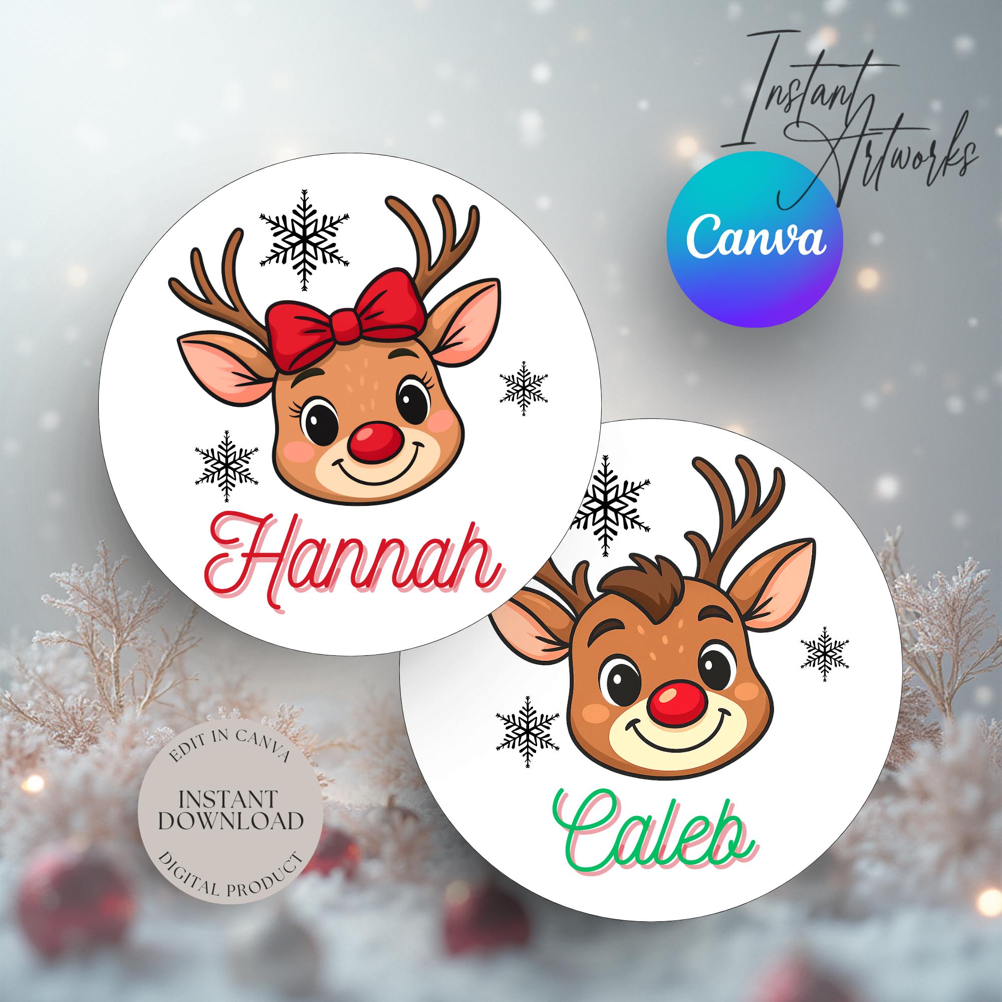 Editable Reindeer Christmas Name Tags | Printable Holiday Stickers ...