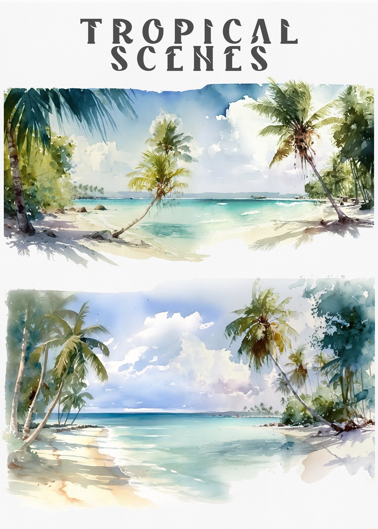 Watercolor Tropical Beach Clipart Summer Palm Tree Beach Bum Relaxing ...