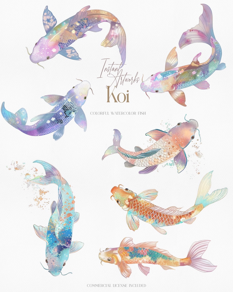 Watercolor Koi Fish Clipart, Gold Foil Japanese Illustration (PNG) - Etsy