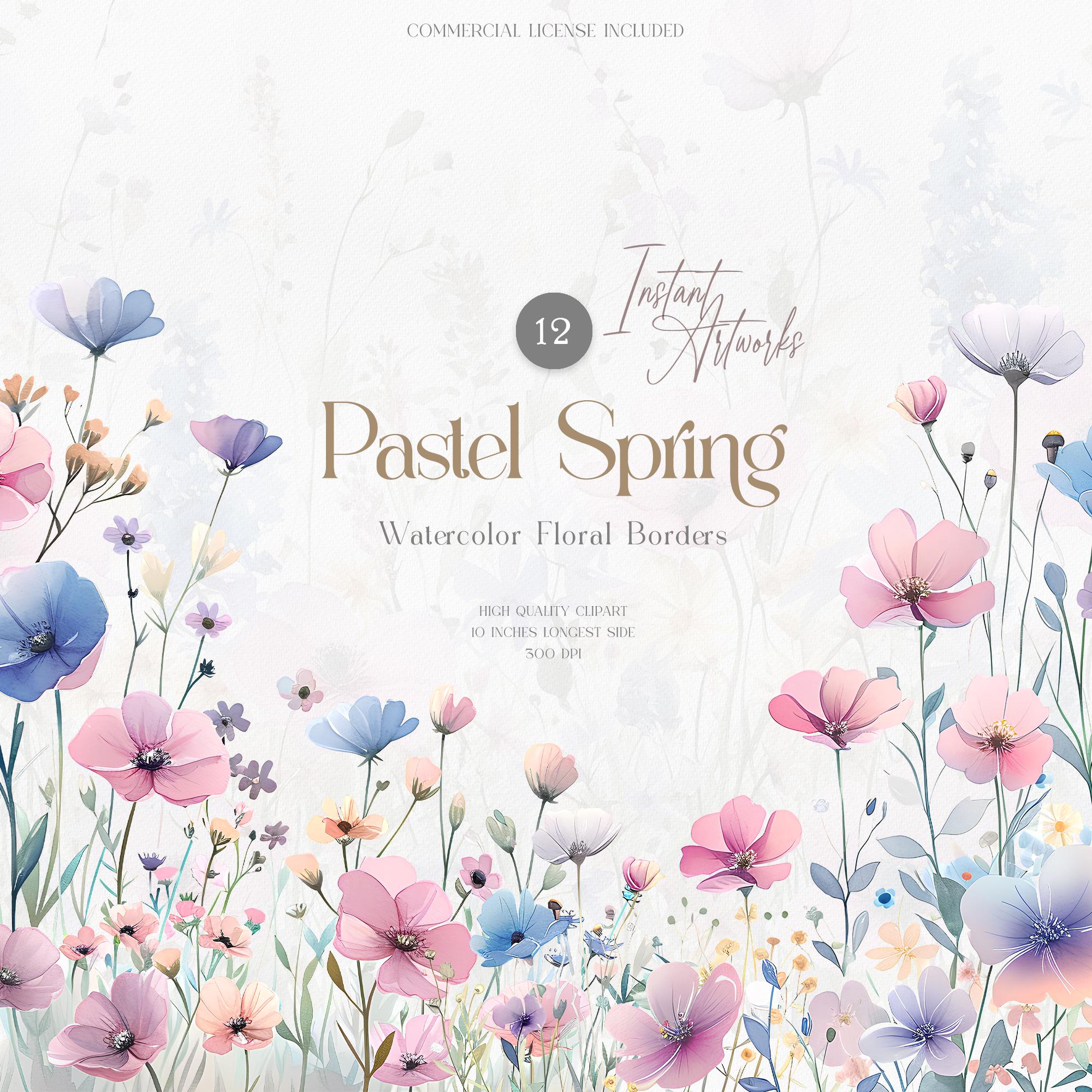 Pastel Watercolor Floral Clipart, Wildflowers Floral Clipart, Floral ...