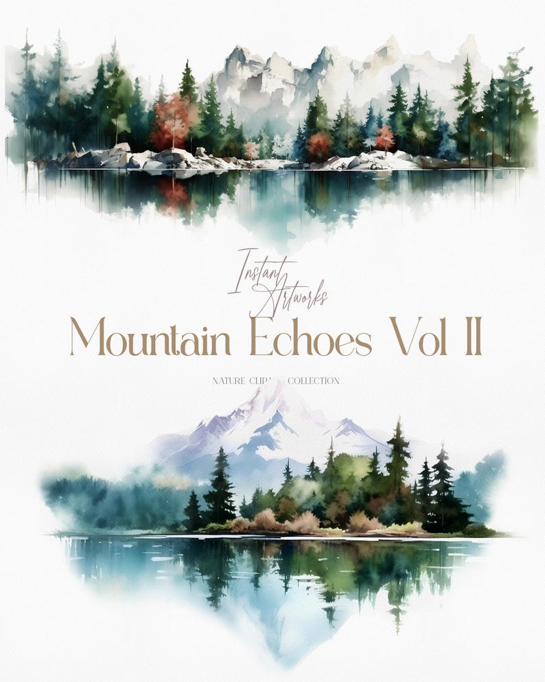 Watercolor Mountain Clipart - Mountains Clipart - Watercolor Clipart - Mountains - Forest ...