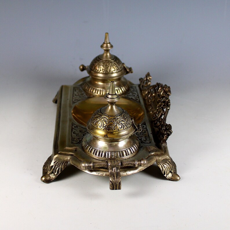 Antique Silverplate Inkwell With Coin Tray and Inserts - Etsy