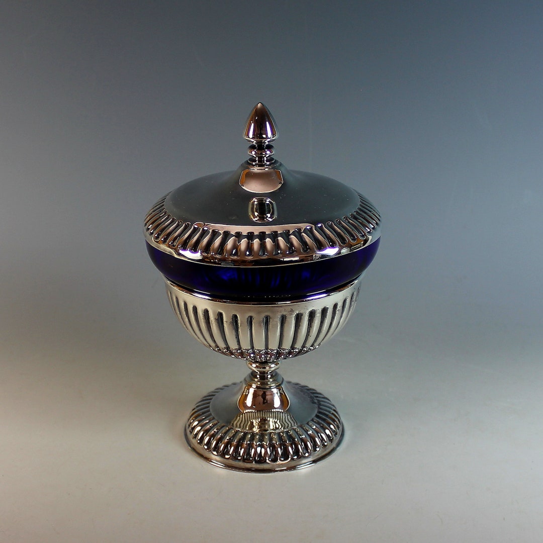 Vintage Silverplate Chalice Cup Urn With Cobalt Glass Insert - Etsy