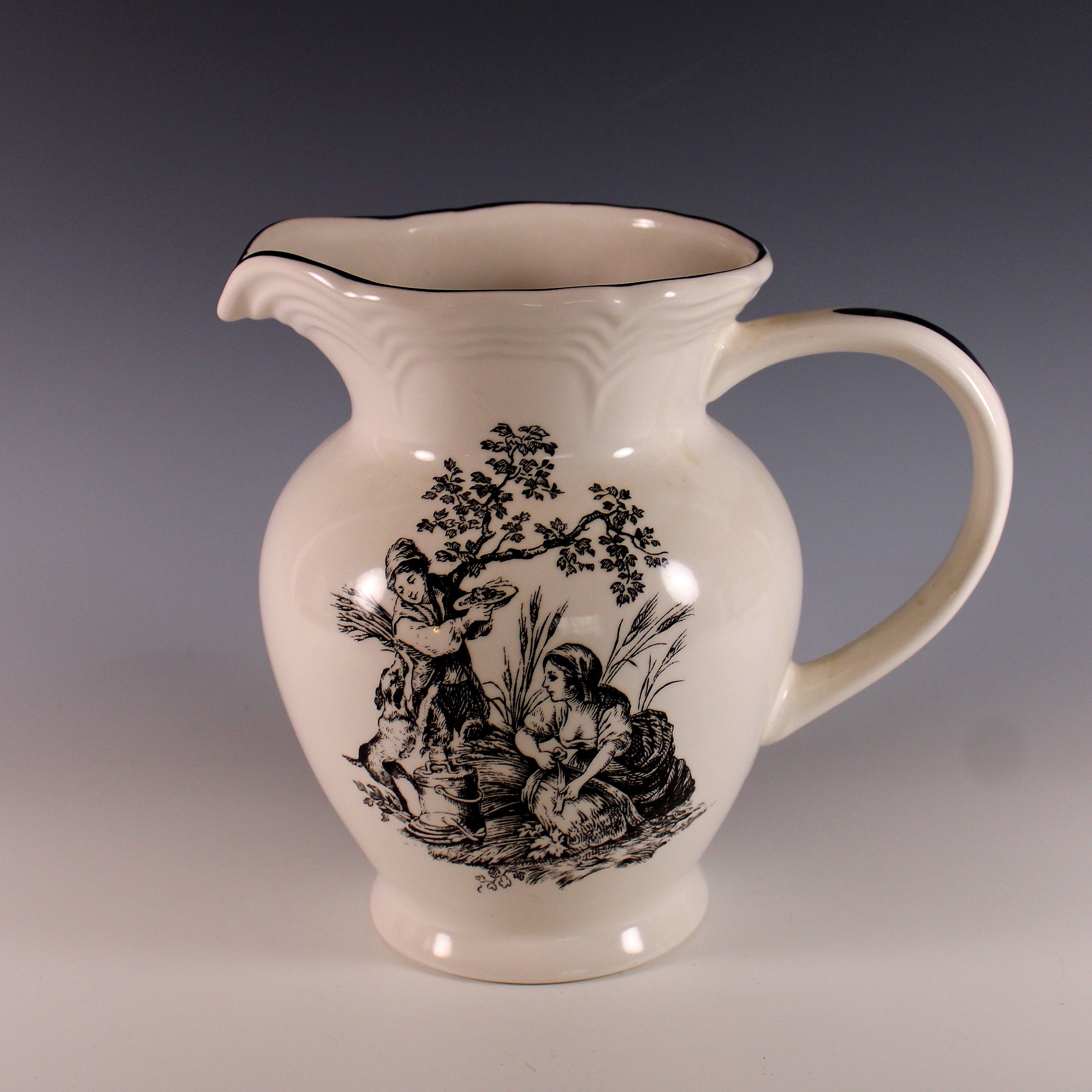 New England Toile Black White Large Pitcher by Tabletops Unlimited - Etsy
