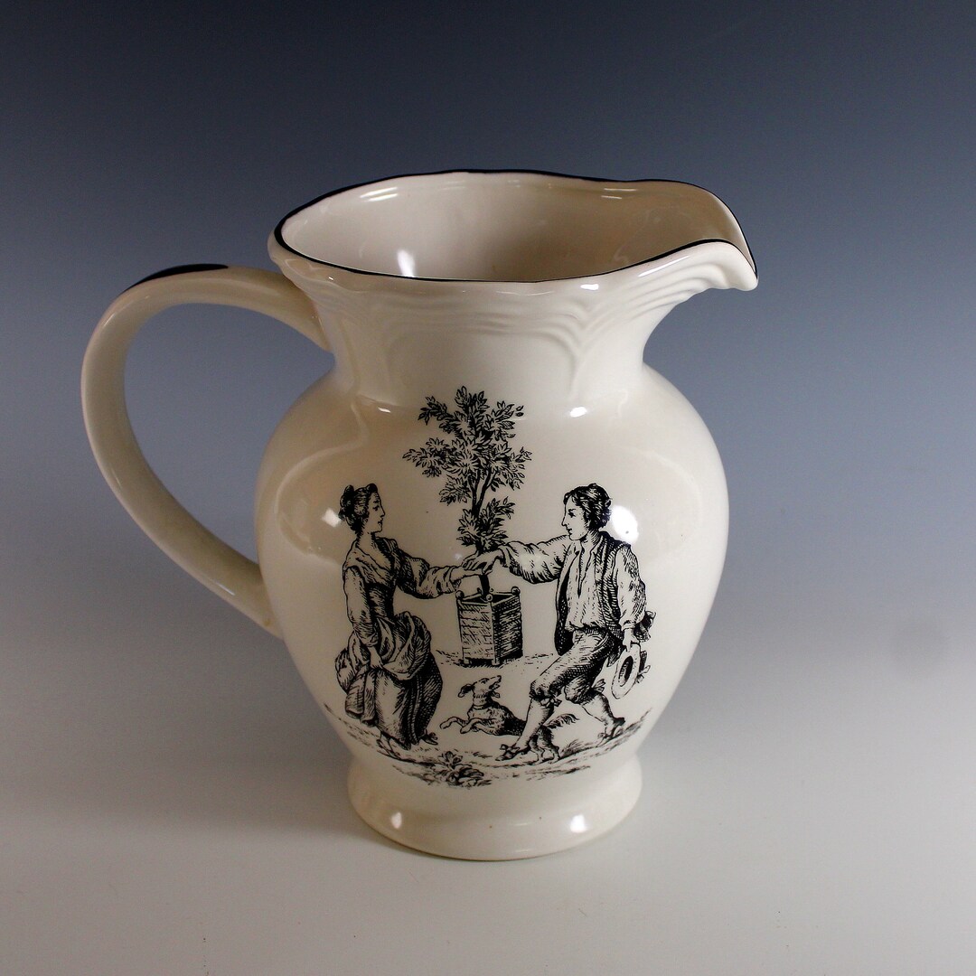 New England Toile Black White Large Pitcher by Tabletops Unlimited - Etsy