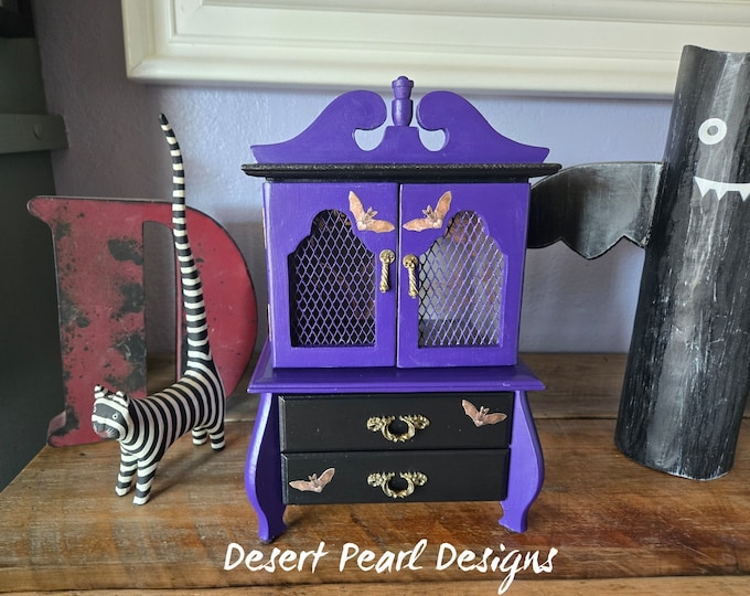 Bat Purple Jewelry Box, Gothic Trinket Box, Purple Bat Wooden Box ...