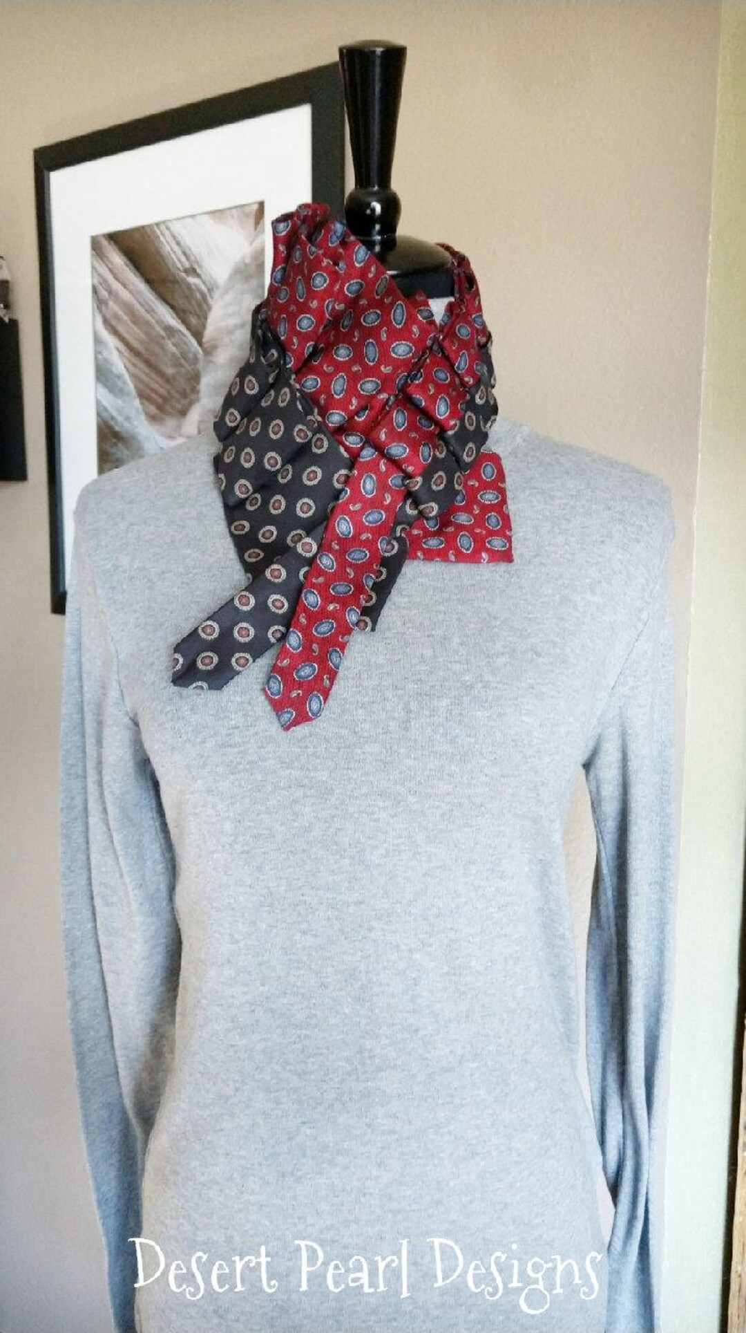 Garnet Red Silk Ruffle Cowl, Bold Gothic Ruffle Necktie, Silk Steampunk ...
