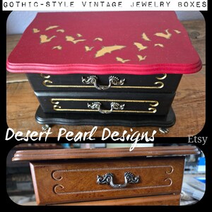 Red Bat Jewelry Box, Gothic Keepsake Box, Golden Bat Wooden Case ...