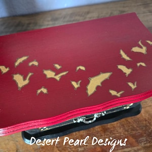 Red Bat Jewelry Box, Gothic Keepsake Box, Golden Bat Wooden Case ...