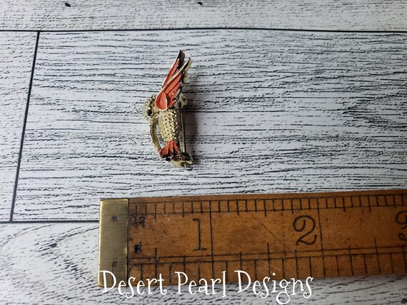 Vintage orange bird brooch, golden hummingbird pin, g… - Gem