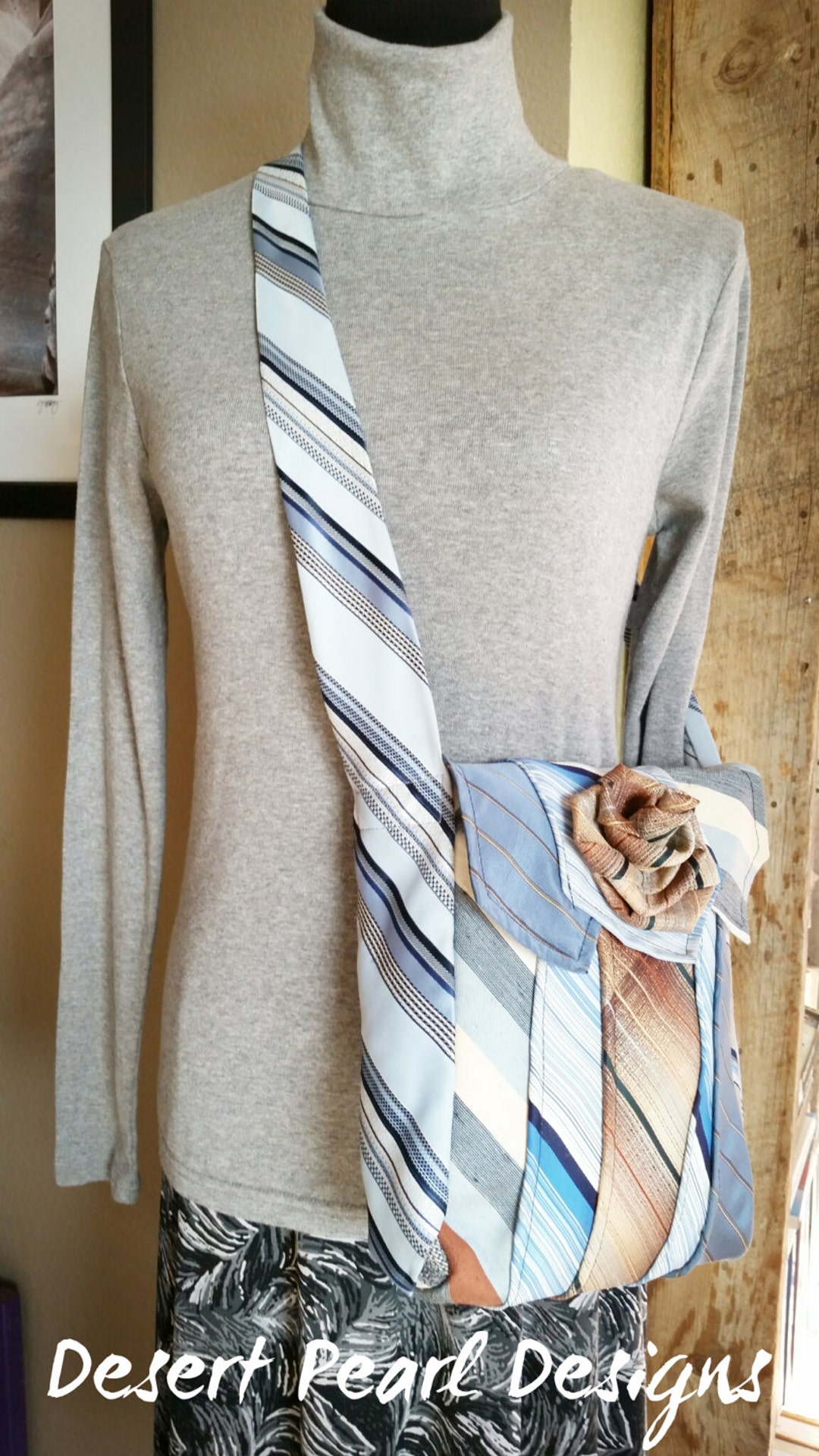 Blue Necktie Purse, Upcycled Tie Handbag, Repurposed Tie Bag, Gift for ...