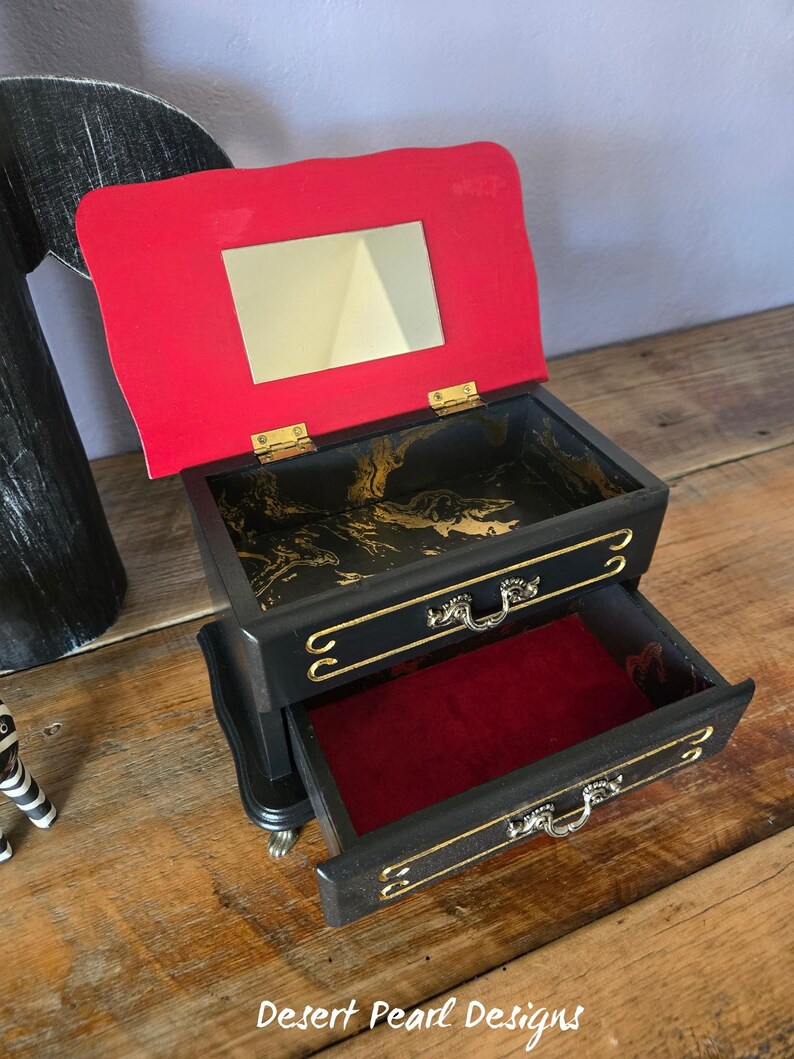 Red Bat Jewelry Box, Gothic Keepsake Box, Golden Bat Wooden Case ...
