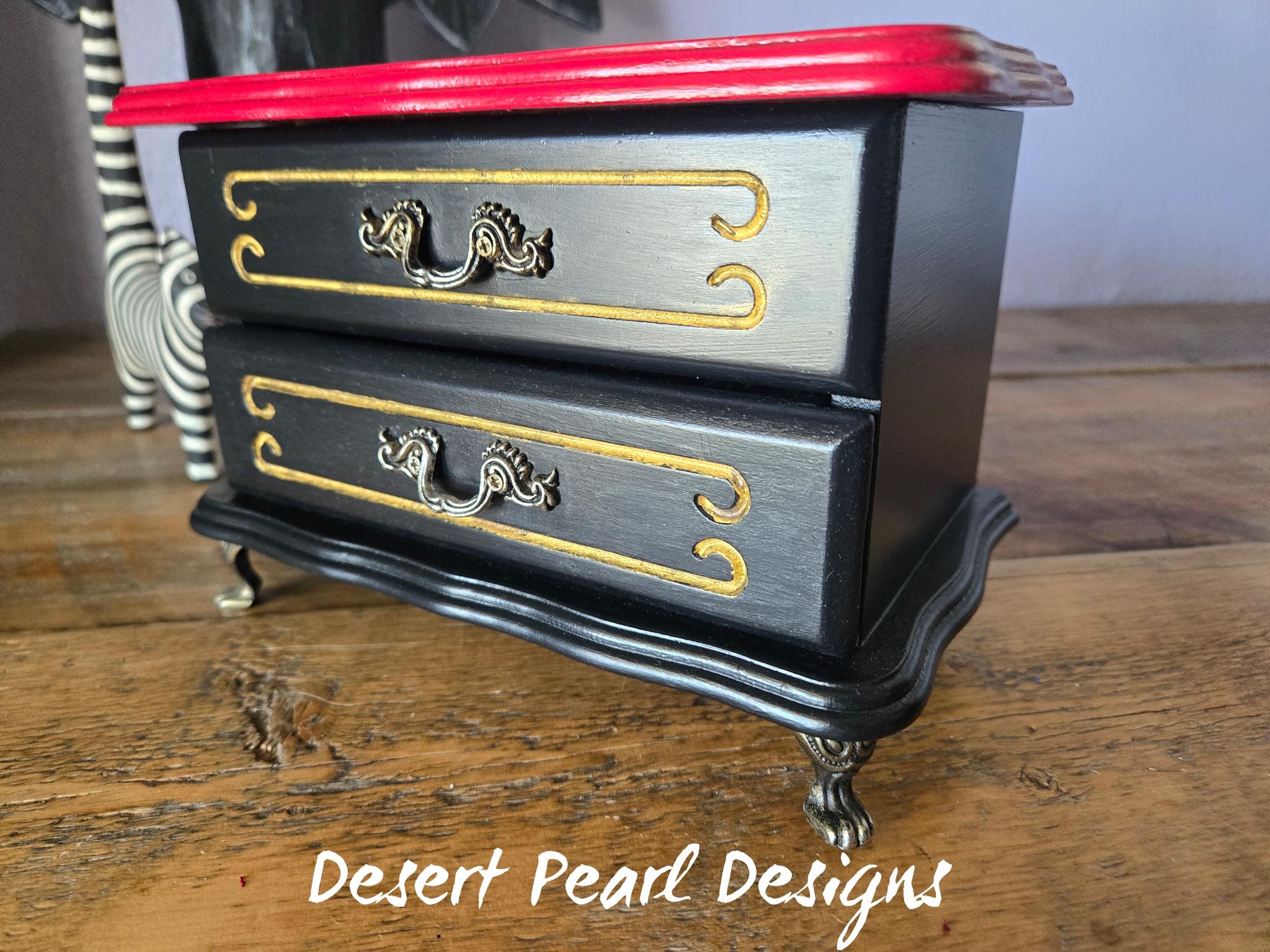 Red Bat Jewelry Box, Gothic Keepsake Box, Golden Bat Wooden Case ...
