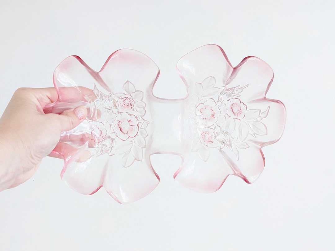 Vintage Pink Mikasa Divided Bowl With Floral Design - Etsy